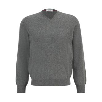 Ferragamo V-Ausschnitt Pullover aus Schurwolle - - Knitwear - Herren - Grau - S