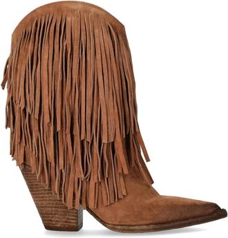 Elena Iachi Femme, Chaussures, Brun, Taille: 40 EU Peggy Botte Texane &agrave; Franges