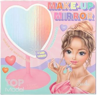 Depesche TOPModel Beauty and Me 12928 Miroir de Maquillage Rose en Forme de coeur avec Bord Lumineux LED, avec Plateau &agrave; Bijoux comme Pied du Miroir, Multicolo