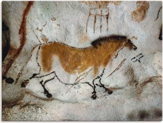 Artland Wanddeko Leinwand Bilder Wandbild 120x90 cm Steinzeit Tiere Pferde Malerei Höhle von Lascaux 17.000 v.Chr. T6KJ