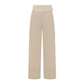 Sportmax Femme, Pantalons, Beige, Taille: 34 FR Pantalon Large Taille Haute