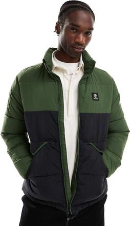 Timberland Pufferjacke in zweifarbigem Grün mit kleinem Logo