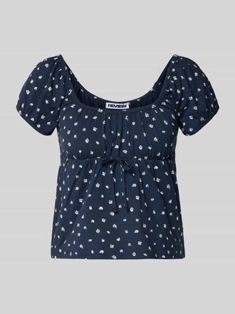 Review T-Shirt im Allover-Look mit Schn&uuml;rung