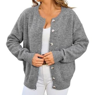 Generic 2026 - Vestes cardigans pour femmes &agrave; col roul&eacute; boutonn&eacute; &agrave; manches longues en tricot chaud, gris, XL
