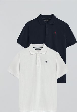 Polo Club Zweierpack Herren-Poloshirts marineblau und wei&szlig; aus Pikee mit gesticktem Rigby Go-Logo