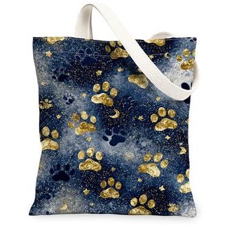 Generic Sacs fourre-tout en toile avec motif animal - R&eacute;utilisables - L&eacute;gers - Lavables - Vintage, bleu marine, 13x15 Inch