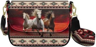 Hugs Idea Sac à main à bandoulière en cuir pour femme avec poche intérieure, portefeuille tendance, Cheval tribal, Taille unique