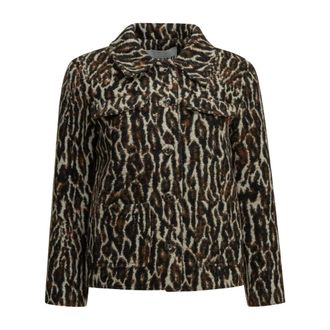 Ganni Veste boutonn&eacute;e l&eacute;opard - Femme - Vestes - Brun - Taille: 36 FR