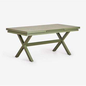 Sklum Ausziehbarer rechteckiger Esstisch Karena aus Aluminium Tiefes Gr&uuml;n Olive 180 - 240 x 90 cm - Sklum