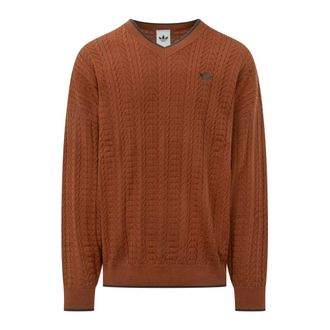 adidas Homme, Pulls, Brun, Taille: XS Pull en maille torsad&eacute;e &agrave; col en V
