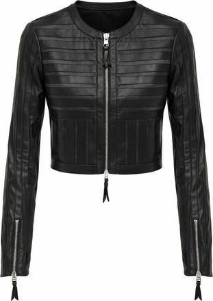 Silvian Heach Femme, Vestes, Noir, Taille: 42 FR Veste zipp&eacute;e avec d&eacute;tails c&ocirc;tel&eacute;s