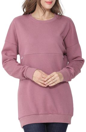 Feoya Damen Stilltop Langarm Stillshirt Weiche Bequem Stillen T-Shirts Umstandsmode Reißverschluss Stillpullover 2XL