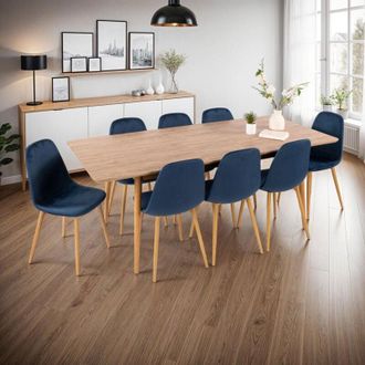 M&S Collection M&s - Table à manger extensible chêne + 8 chaises en velours bleu - ubeli