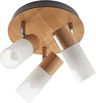 Lindby Lindby - Holzstrahler Christoph, 3-flammig, Rondell - weiß, holz hell