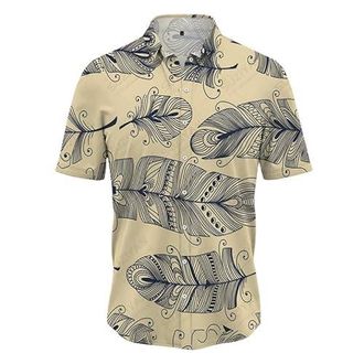 Keephen Feuilles Impression 3D Boutonn&eacute;e Chemise pour Femmes Hommes Nouveaut&eacute; Hawaiian Chemises Manches Courtes Plage Aloha Chemise
