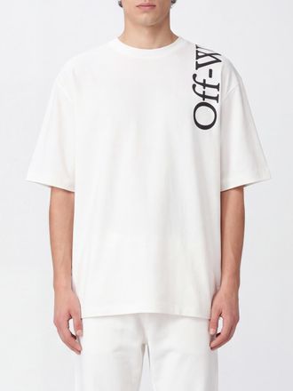 Off-white T-shirt &agrave; col rond en m&eacute;lange de cachemire avec logo contrastant et &eacute;paules tombantes