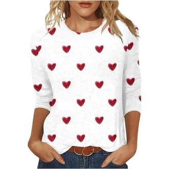 Generic T-shirt d&eacute;contract&eacute; &agrave; col rond et manches trois-quarts imprim&eacute; pour la Saint-Valentin 2026, blanc, XXL
