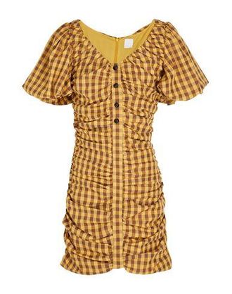 8 by YOOX CHECK PRINTED PUFF SLEEVE MINI DRESS