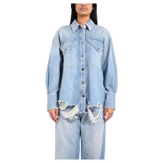 Dondup Femme, Blouses et Chemises, Bleu, Taille: 36 FR Chemise Over en denim