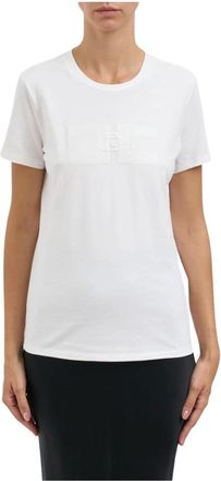 Elisabetta Franchi Femme, Tops, Blanc, Taille: 40 FR Logo Print T-Shirt