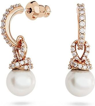 Swarovski Pendants doreilles Originally, Perle de cristal, Blanches, Placage de ton or rosé