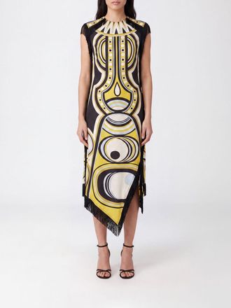 La DoubleJ Robe midi Scarf en soie avec motif ethnique et ourlet asym&eacute;trique