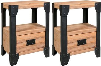 vidaXL Tables de chevet 2 pcs Bois dacacia massif Acier 40x30x54 cm Vidaxl