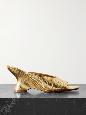 Dries Van Noten Mules En Cuir Effet Croco M&eacute;tallis&eacute; - Dor&eacute;