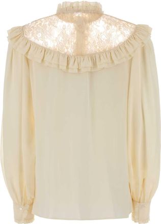 Chlo&eacute; Silk with Lace Detail Shirt - White