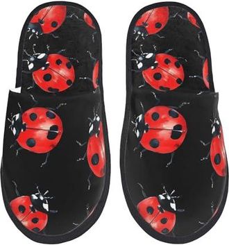 Generic Pantoufles DH&ocirc;tel Belle Ladybug Rouge R&eacute;utilisables Fourrure Pantoufles Lavables Chaussons Invit&eacute;s Pour Camping Voyage H&ocirc;tel L