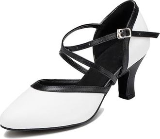 Minitoo Chaussures Sport Danse pour Femme Fermé Fête Soirée Escarpins HW059 Blanc/Noir 6cm Talon EU 39.5