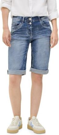 Cecil B379413 Short en Jean Coupe ajustée, Mid Blue Used Wash, 27W Femme