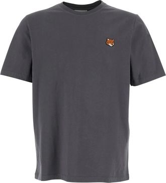 Maison Kitsun&eacute; Homme, Tops, Gris, Taille: S Fox Head Regular T-Shirt