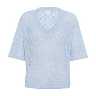 Kaffe Femme, Pulls, Bleu, Taille: 46 FR V-Neck Pullover Sweater Windsurfer Melange