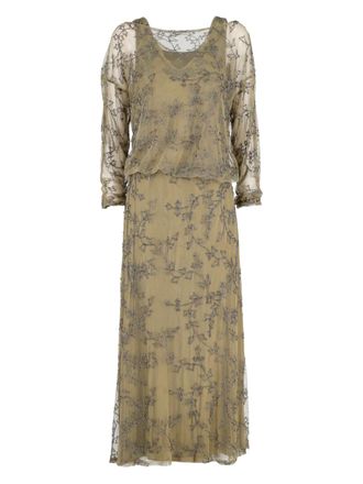 Vintage robe à fleurs brodées - Vert