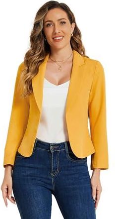 Allegra K Blazer Femme Imprimé Fleuri Veste de Costume daffaires Décontracté à Revers Cranté Coupe Cintré Blazer de Bureau Floral Jaune foncé-Solide S