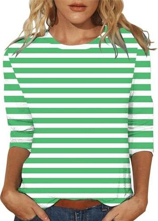 Generic T-shirt ray&eacute; &agrave; col rond et manches 3/4 pour femme, coupe ajust&eacute;e, doux, extensible, d&eacute;contract&eacute;, pour un usage quotidien, le travail, le bureau, t-shi