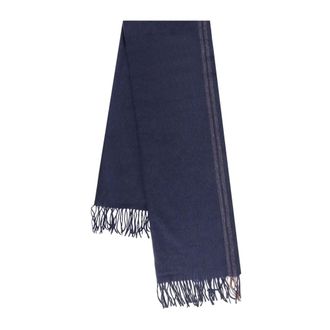 Brunello Cucinelli Homme, Accessoires, Bleu, Taille: ONE Size Écharpe en Soie avec Franges et Détail Contrastant