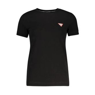 Guess Schwarzes Baumwoll-Crew-Neck-Tee - - Tops - Damen - Schwarzk - L