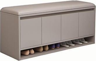 Generic Geschlossene Schuhaufbewahrungsbank, Gepolsterte Eingangsbank Mit Verstellbaren Regalen Und Offenem Schuhbereich, Hölzerner Ottoman for Wohnzimmer Und