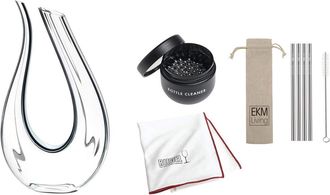 Riedel Decanter Vorteilsset, Dekanter, Weindekanter Amadeo Fatto A Mano Black/White/Black Optical + Gratis Reinigungstuch 5010/07, Reinigungsperlen 0010/05 u