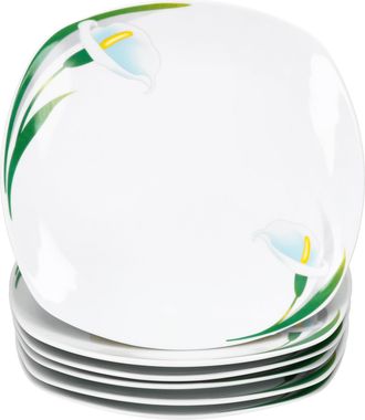 MamboCat 6er Set White Calla Speiseteller I Florale stilvolle Porzellan-Essteller mit Blumen-Dekor für 6 Personen I große Teller für Hauptmahlzeiten, zum Grill