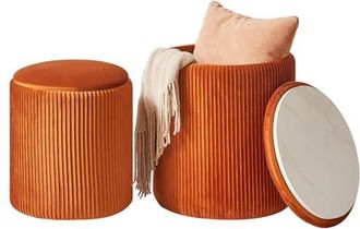 Generic IBUYKE Set de 2 armoires ottomanes Rondes, vanit&eacute; en Velours pour Le Maquillage, Table Basse rembourr&eacute;e Moderne, Repose - Pieds Multifonctions pour Sa