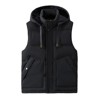 Generic Veste dhiver légère à capuche pour homme S-8XL Veste dhiver sans manches avec fermeture éclair rembourrée, noir 2, 8XL