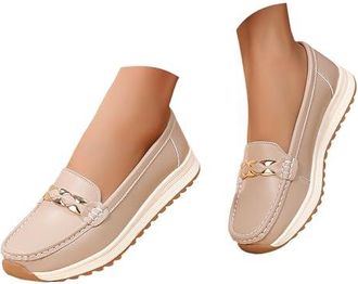 Generic Mocassins pour femmes, mocassins et mocassins orthopédiques décontractés à enfiler en cuir compensé confortables - Chaussures basses en cuir - Platefo