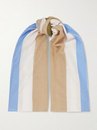 Saint Laurent Foulard En Coton Et Soie M&eacute;lang&eacute;s &Agrave; Rayures Cassandre - Marron