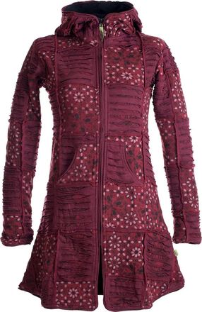 vishes Alternative Bekleidung - warmer Elfen Patchworkmantel aus Baumwolle mit Fleecefutter und Kapuze dunkelrot 38