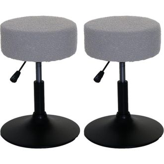 Hhg Neuwertig] 2er-Set Hocker HHG 888, Sitzhocker Schminkhocker, h&ouml;henverstellbar drehbar &oslash; 37cm Stoff Boucl&eacute; 450g/m&sup2; mvg grau