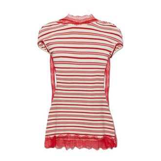 CHRISTOPHER ESBER Femme, Robes, Rouge, Taille: 38 FR Robe T-shirt en jersey ray&eacute; avec bordure en dentelle