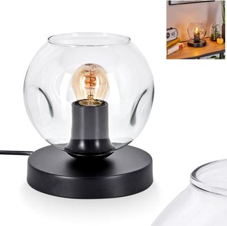 HOFSTEIN Tischleuchte Ripoll, Tischlampe aus Metall/Glas in Schwarz/Klar, Leuchte im modernen Retro/Vintage-Design mit Schirm aus Glas (Ø 15 cm) u. An/-Auschal